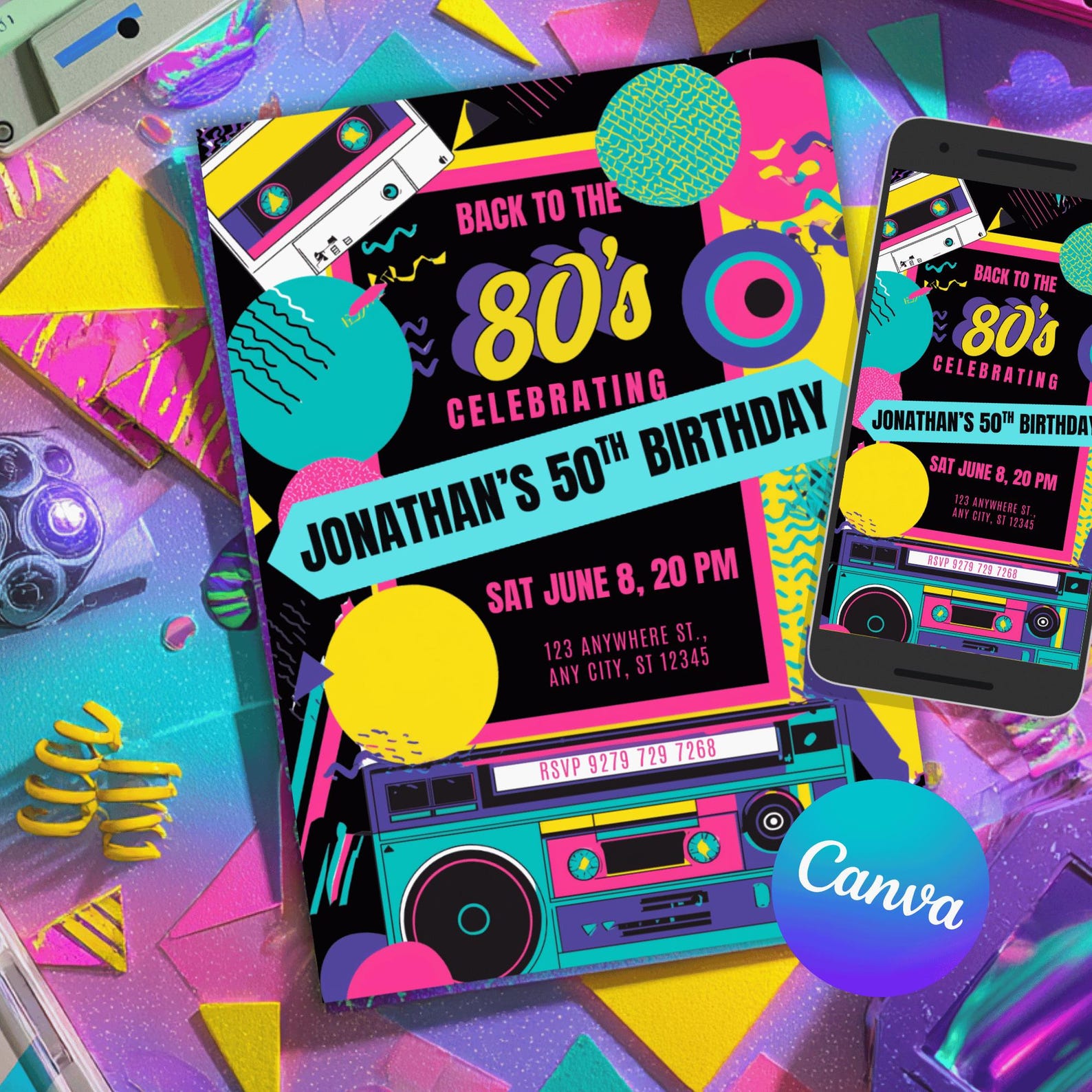 Editable 80s Birthday Party Invitation | Retro Theme (digital Invite ...