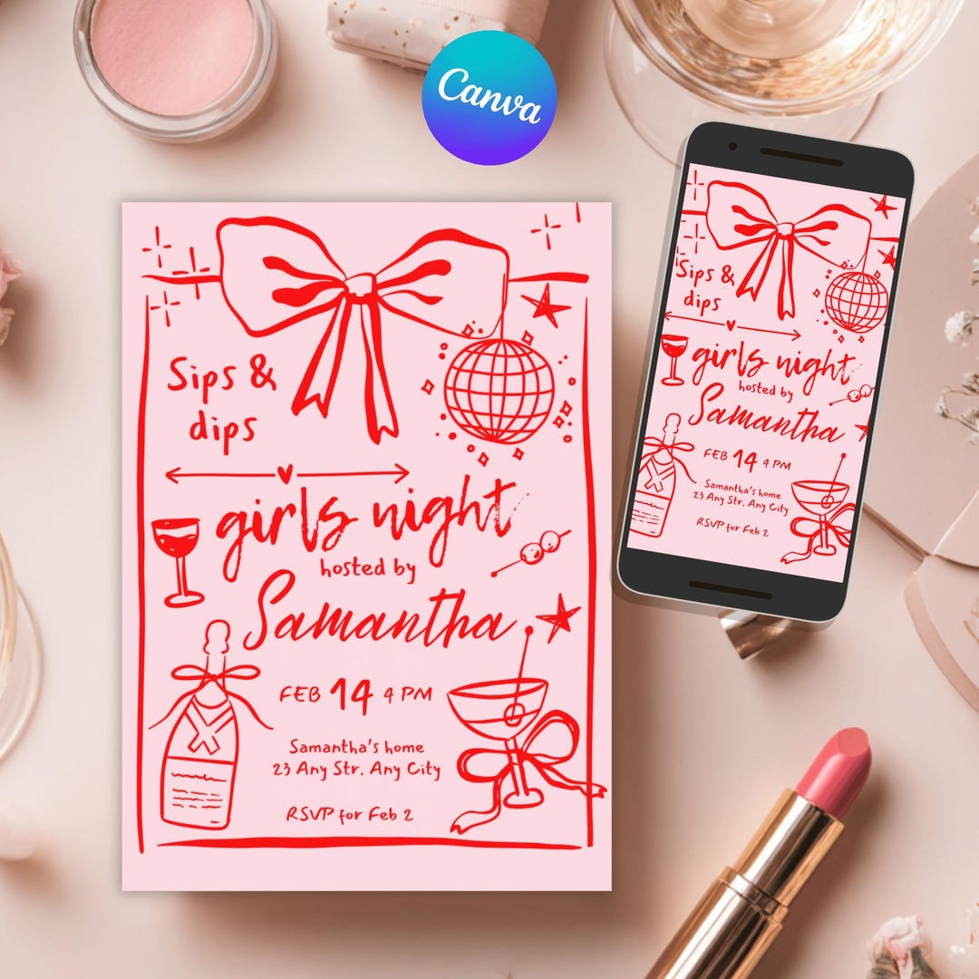 Galentines Girls Night Invitation, Vday Wine and Cheese Party Invite ...
