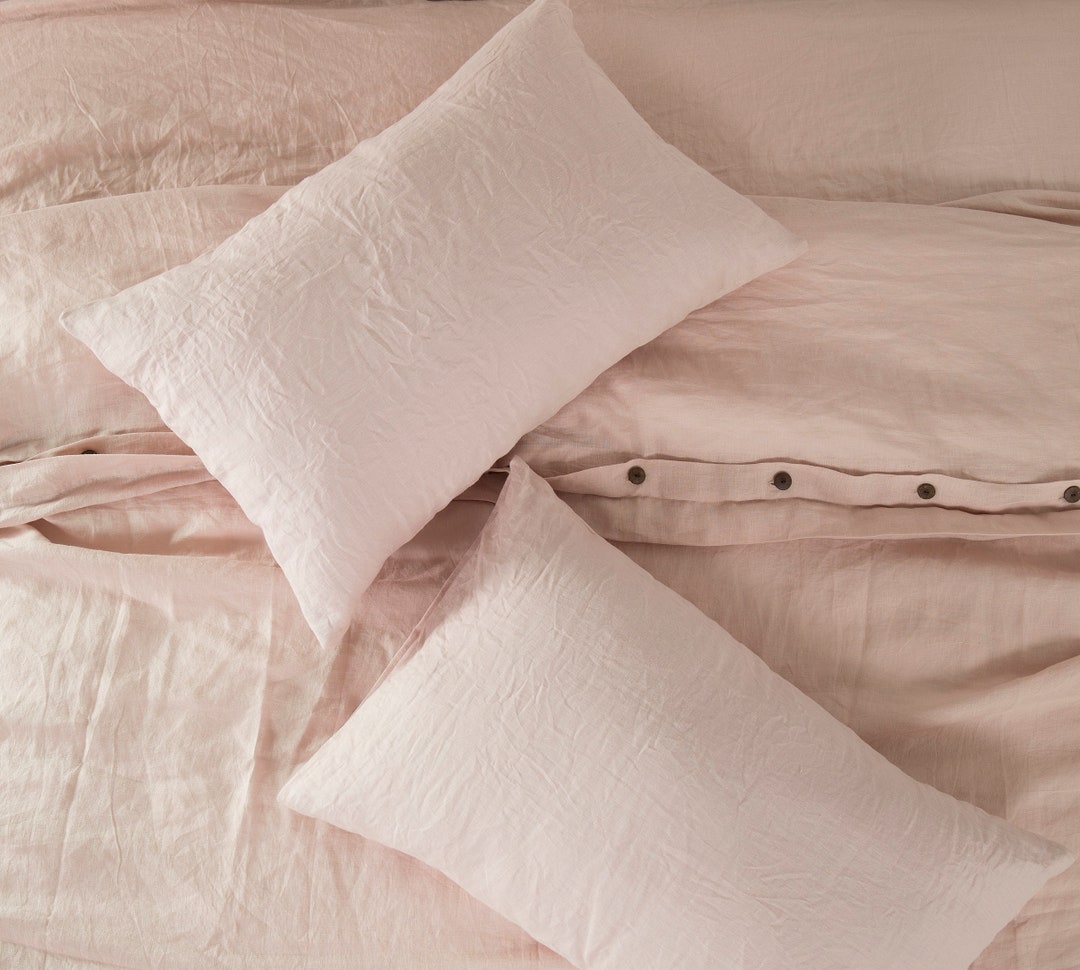 Funda de almohada de lino rosa rosa, Funda de almohada de lino Funda de ...