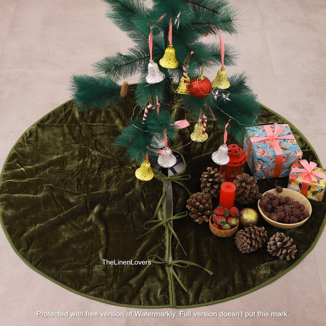 Christmas Tree Skirt, 48 Inch Moss Green Velvet Tree Skirt, Xmas Plush ...