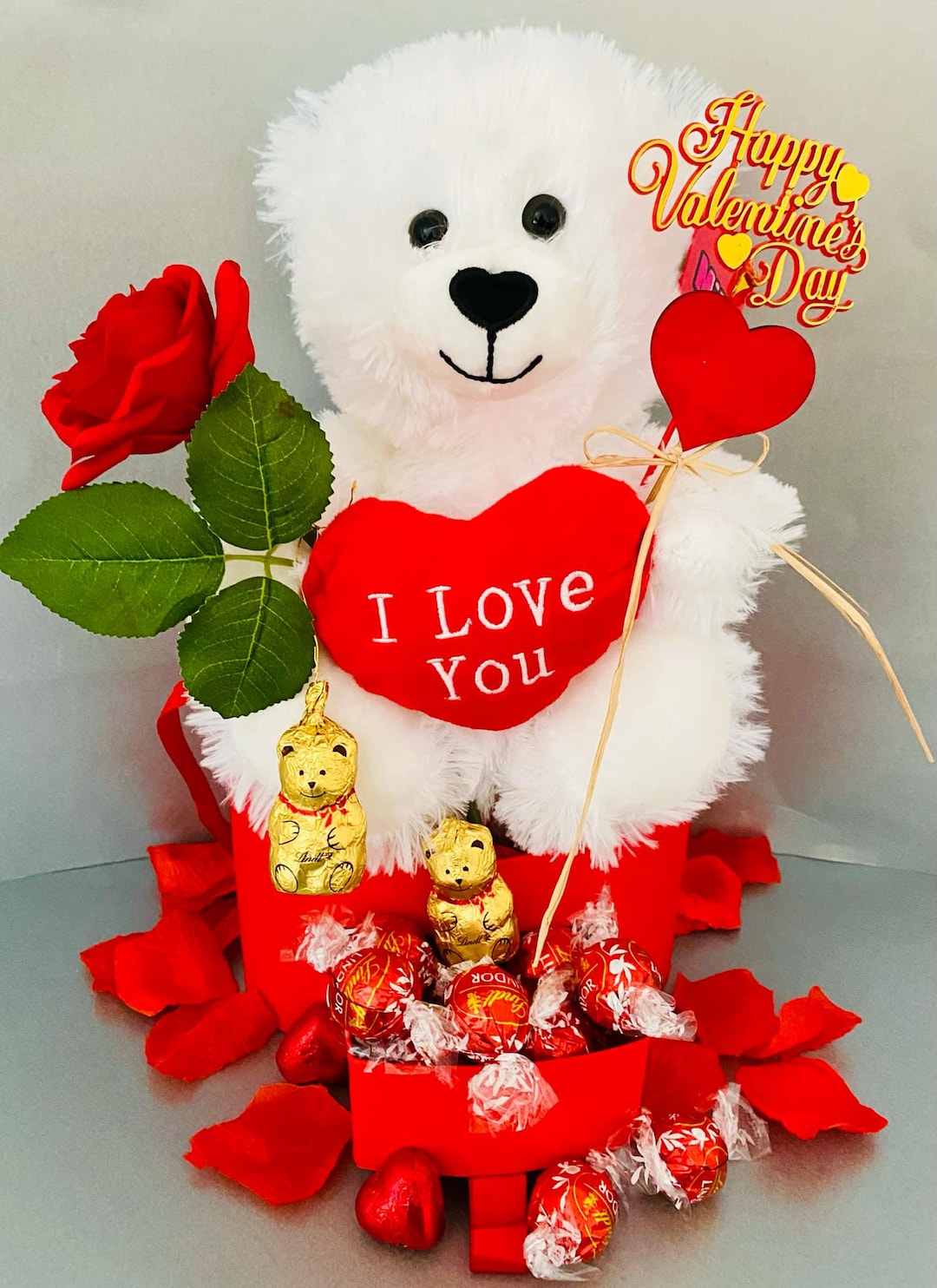 Lindt Lindor Teddy Bear Valentines Gift Chocolate Hamper for Him Her ...