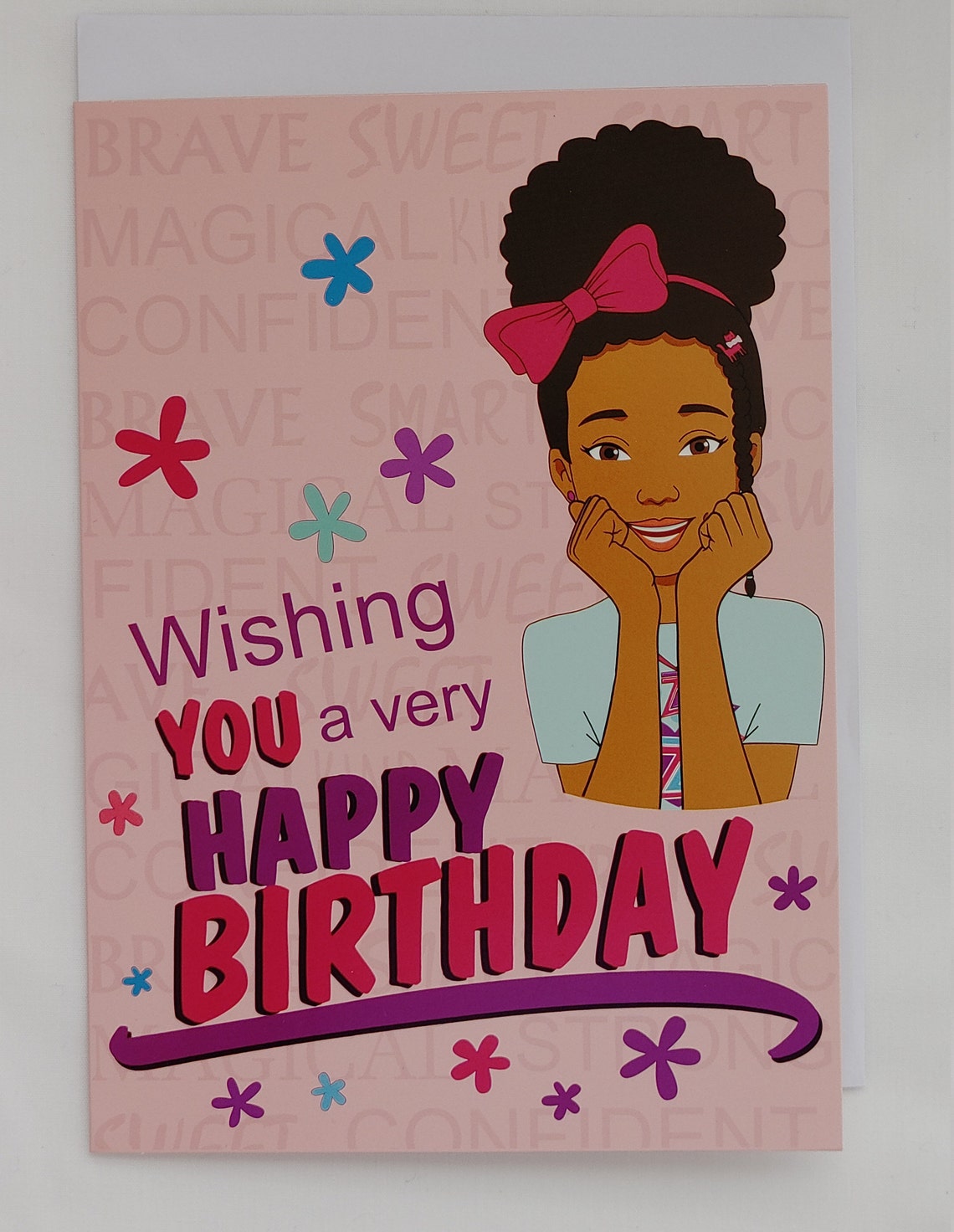 Happy Birthday Pink and Purple African American Girl Book Character ...