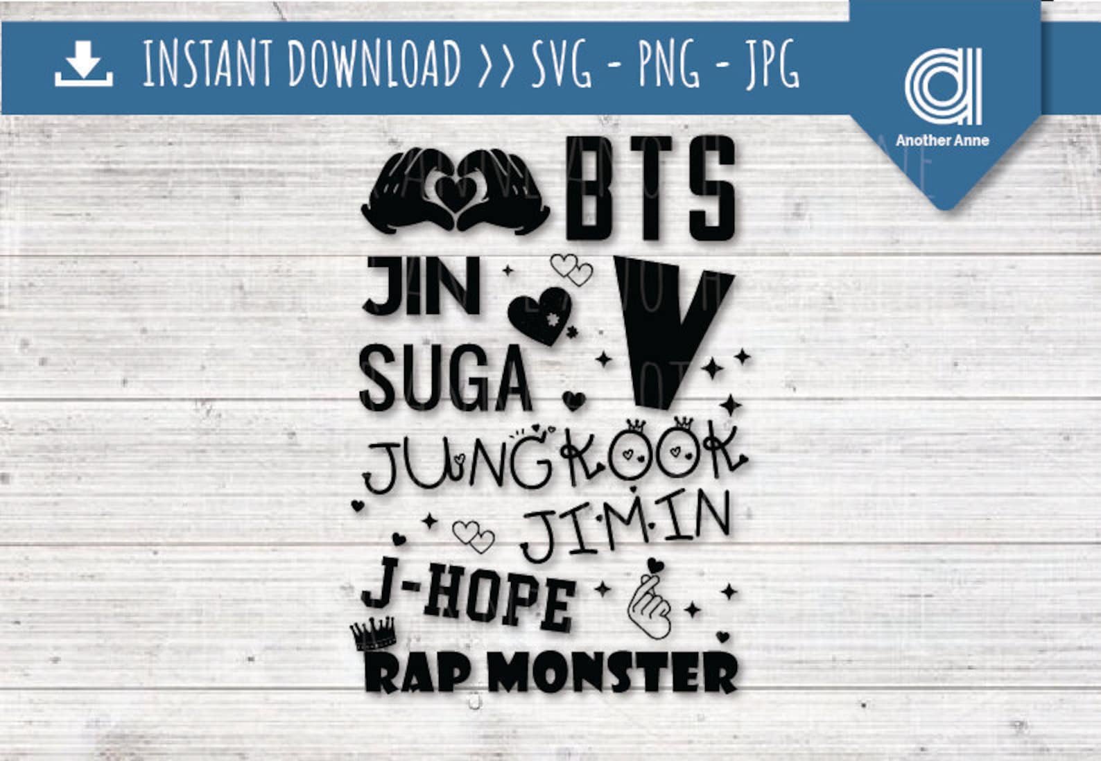 All BTS member names SVG Pop pop svg Kpop cutting file for | Etsy