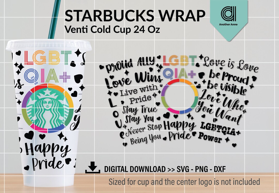 Pride Rainbow SVG for Venti Cold Cup Wrap LGBTQ Svg Design for DIY 24oz Cold Coffee Cup Full ...