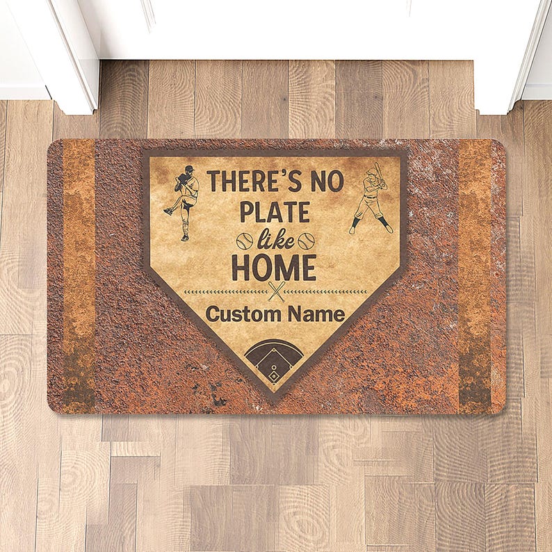 There's No Plate Like Home, Baseball Doormat, Baseball Rug for Room ...