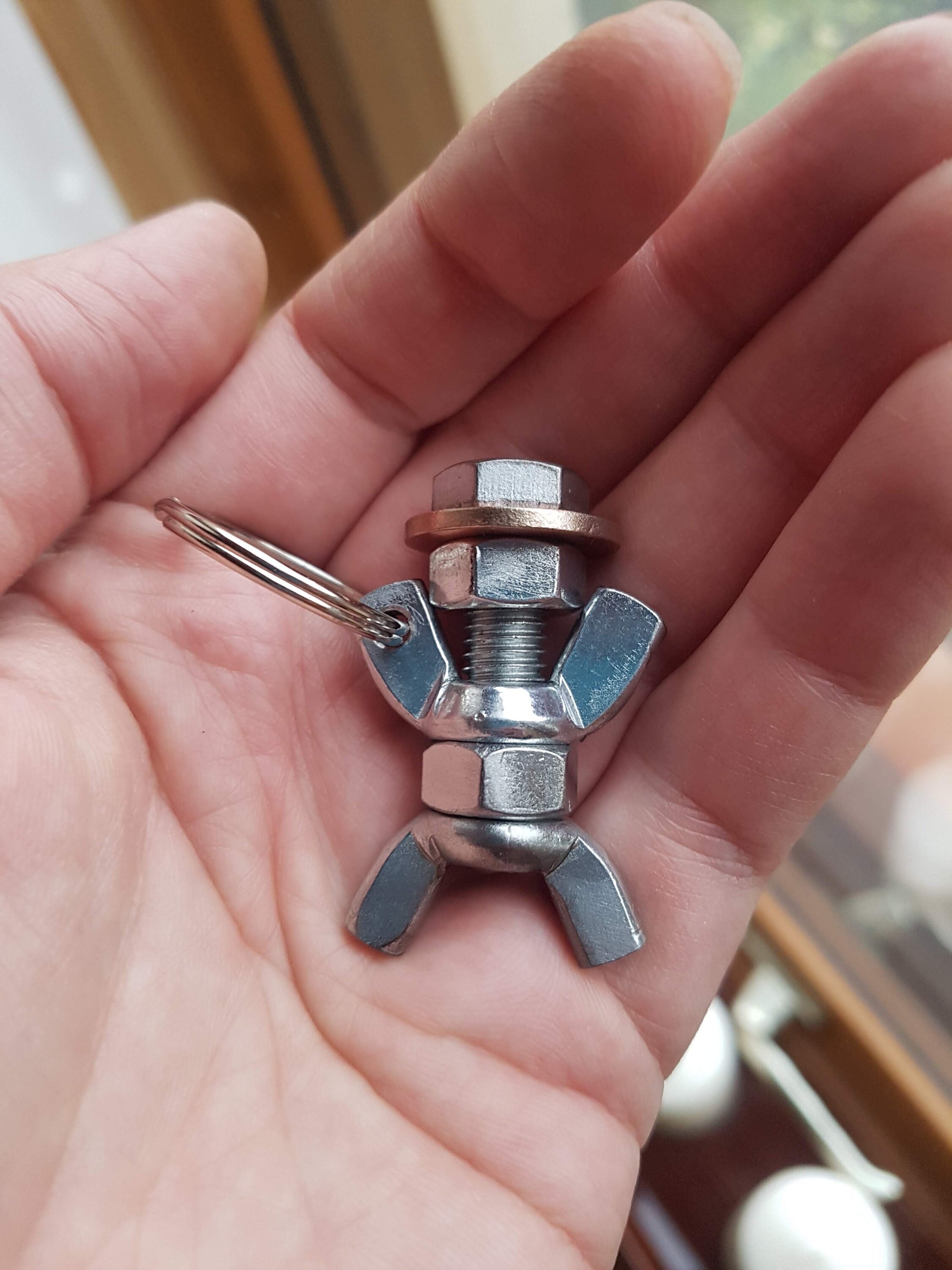 Handmade Nut and Bolt Figure Keyring: Welded Steel Keychain, Original ...