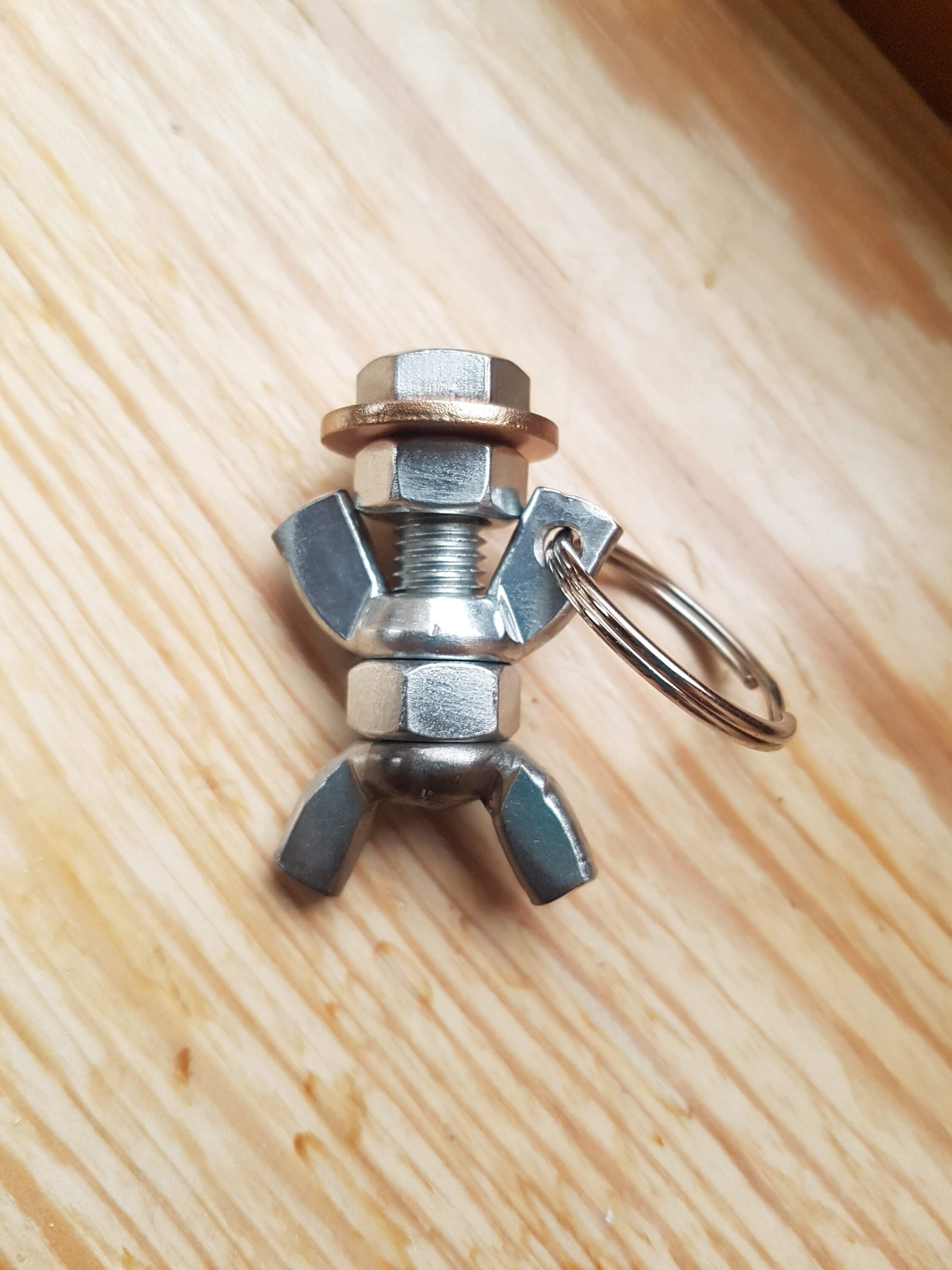 Handmade Nut and Bolt Figure Keyring: Welded Steel Keychain, Original ...