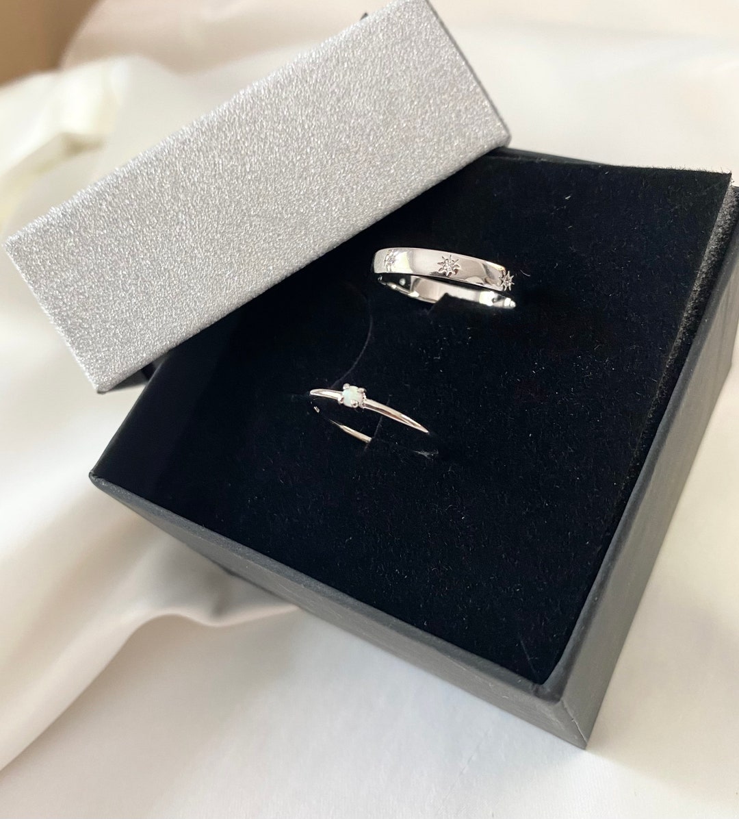 Sterling Silver 925 Stacking Rings Jewellery Gift Sets Stars Band, Opal ...