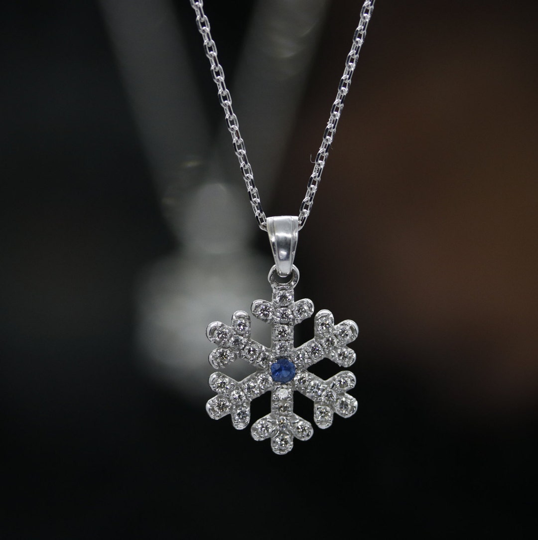 Snowflake Necklace 14k White Solid Gold Christmas Jewelry Snowflake ...
