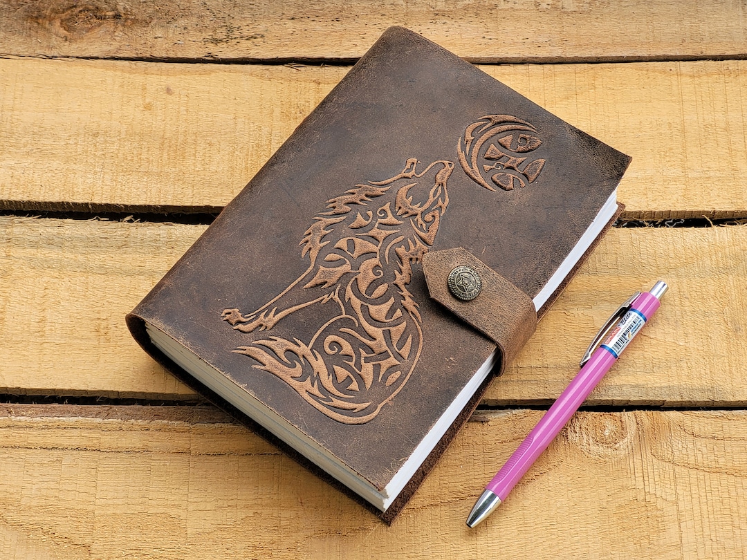 Handmade Wolf Embossed Leather Journal With Touch Button Closure, Best ...