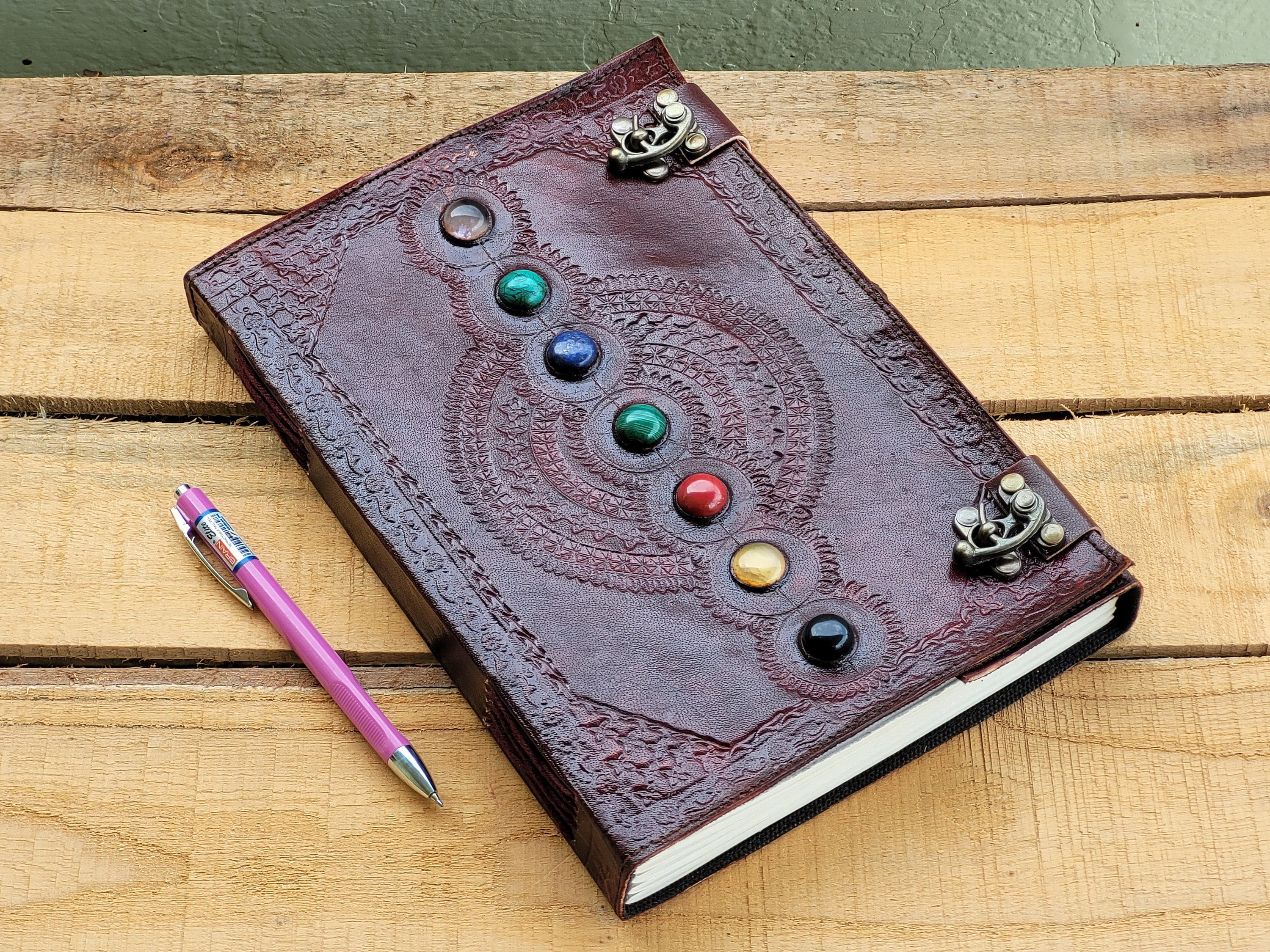 Seven Stone Chakra Handmade Leather Journal, Handmade Paper Notebook ...