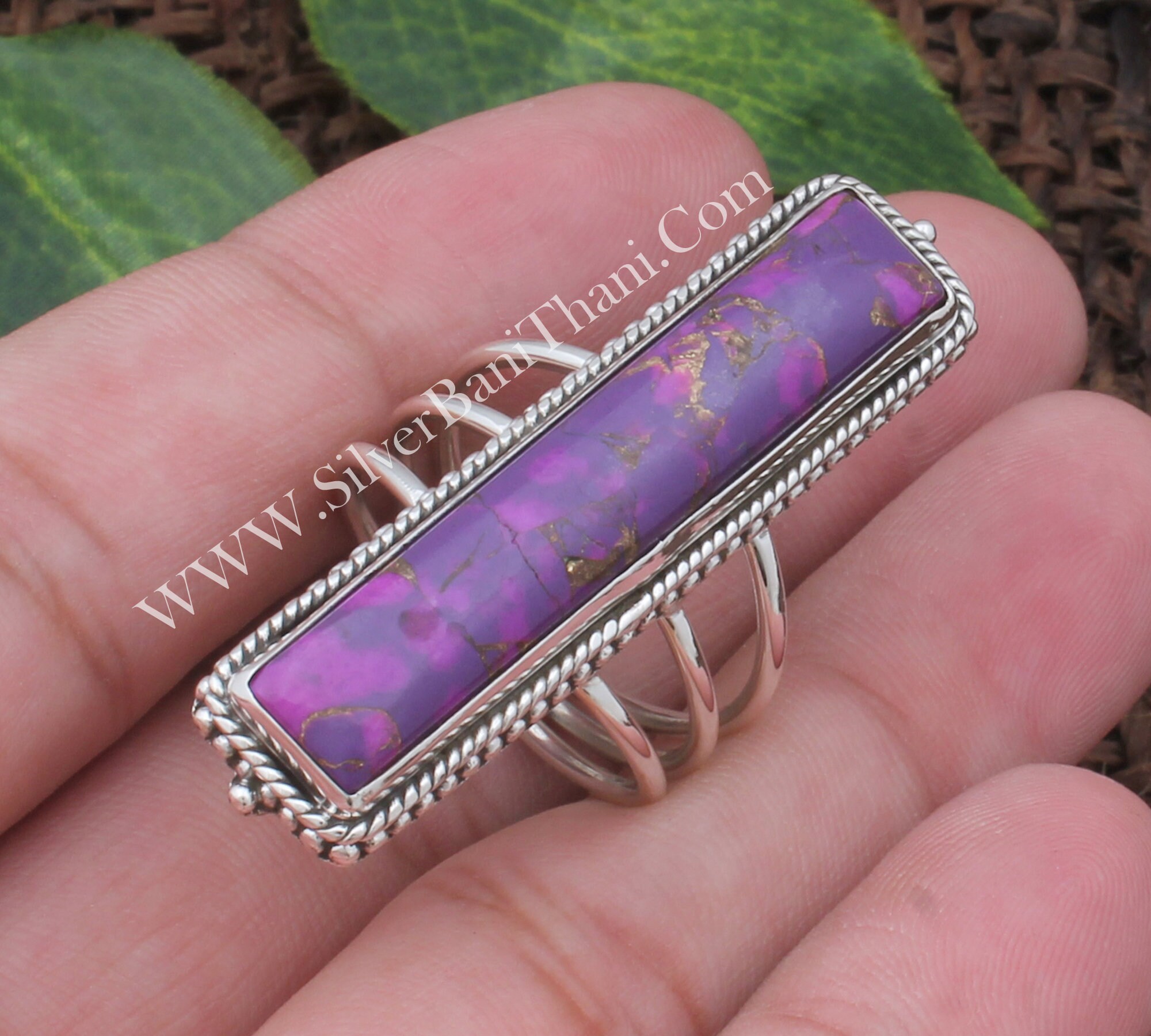 Purple Copper Turquoise Rectangle Shape Gemstone Silver Ring - Etsy