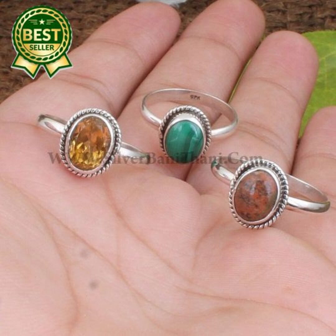 Three Stone Silver Ring Multi Stone Ring 925 Sterling Silver - Etsy