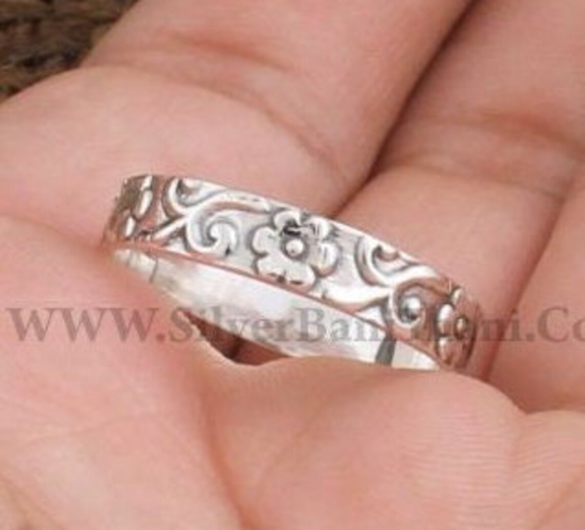 Silver Band Ring Floral Band Ring Floral Silver Ring - Etsy