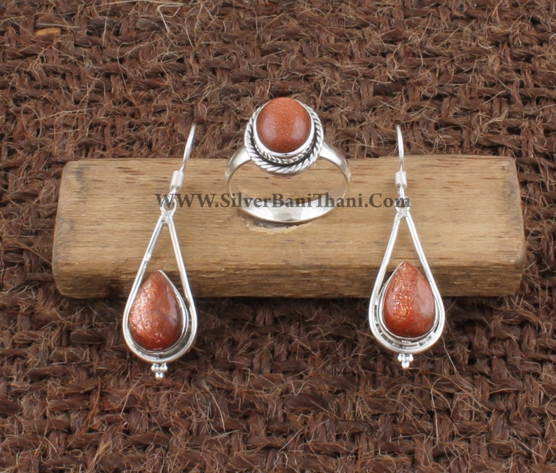 Sun Stone Gemstone Silver Jewelry Set 925 Sterling Silver - Etsy