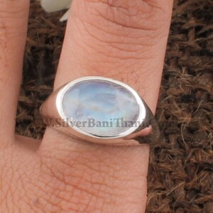 Natural Rainbow Moonstone Oval Shape Gemstone Silver Ring 925 Sterling ...