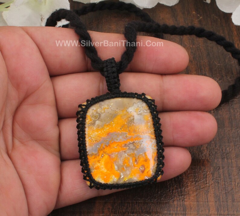 Bumble Bee Pendant Black Macrame Healing Gemstone Necklace - Etsy