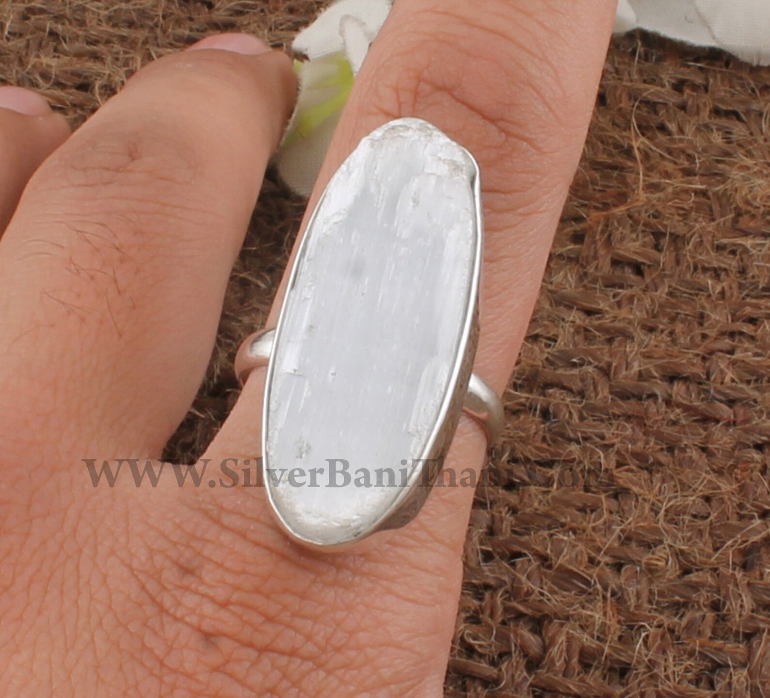 925 Sterling Silver Natural Selenite Gemstone Ring Designer | Etsy