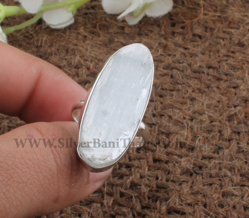 925 Sterling Silver Natural Selenite Gemstone Ring Designer | Etsy
