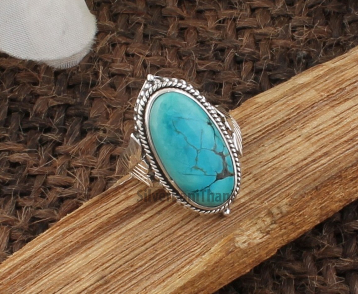 Turquoise Oval Shape Gemstone Silver Ring 925 Sterling Solid - Etsy