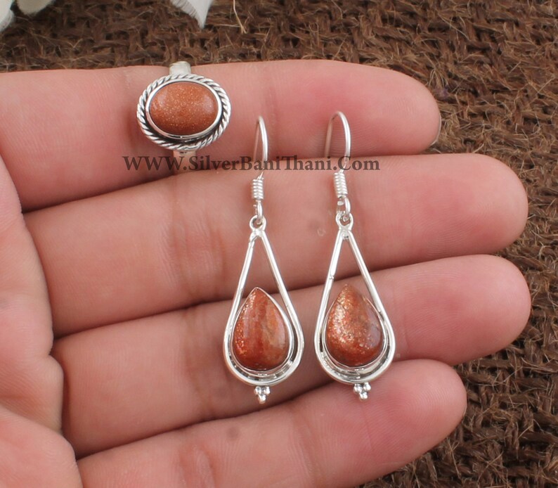 Sun Stone Gemstone Silver Jewelry Set 925 Sterling Silver | Etsy