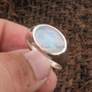 Natural Rainbow Moonstone Oval Shape Gemstone Silver Ring 925 Sterling ...