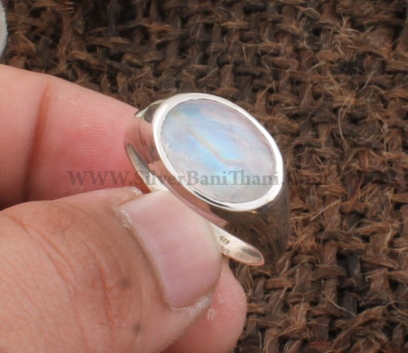 Natural Rainbow Moonstone Oval Shape Gemstone Silver Ring - Etsy
