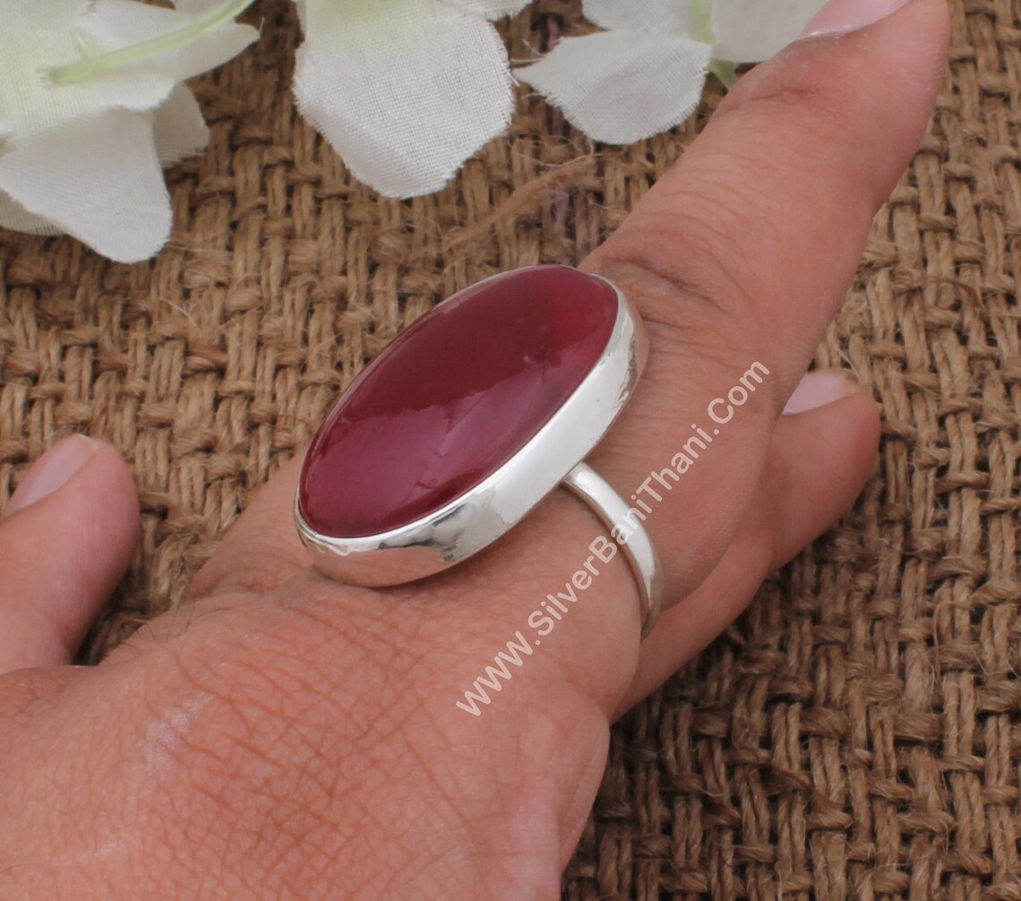 Red Jade Oval Shape Gemstone Silver Ring 925 Sterling Solid - Etsy