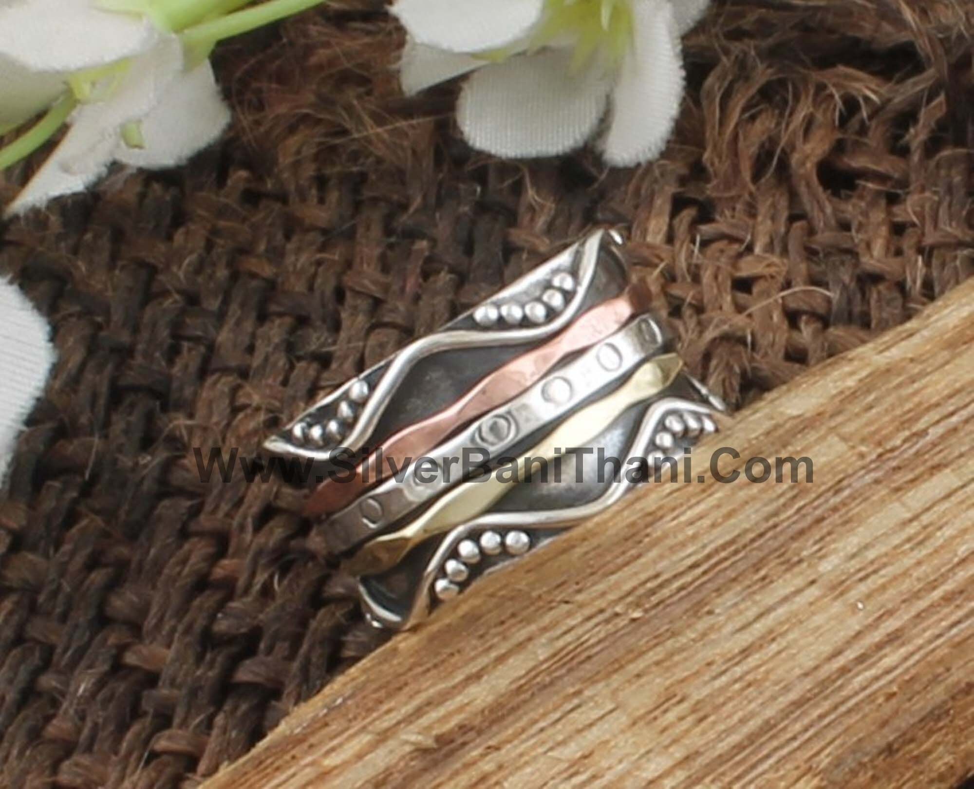 Designer Three Tone Spinner Ring 925 Sterling Silver & Brass | Etsy