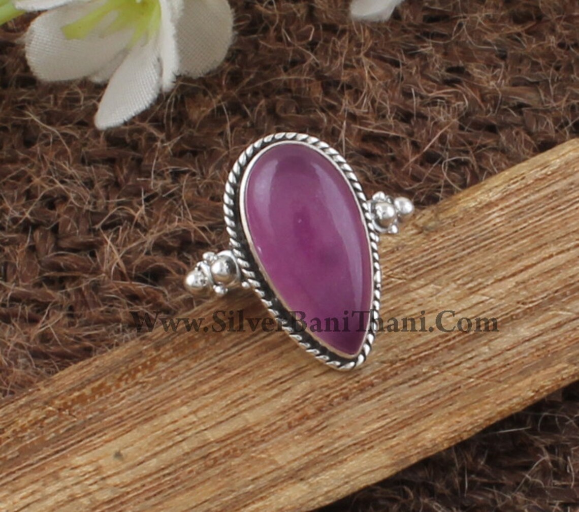 Purple Jade Pear Shape Gemstone Silver Ring 925 Sterling | Etsy