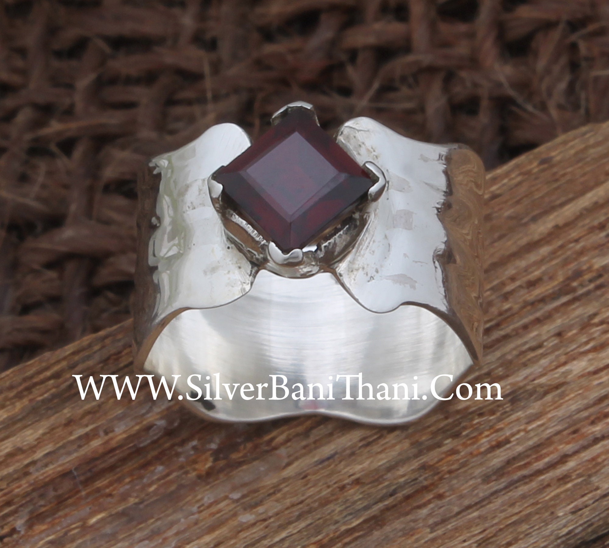 Red Garnet Squire Cut Solid 925 Sterling Silver Ring for Women - Etsy