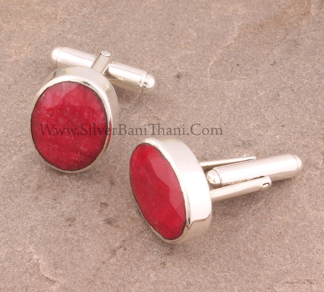 Men's Ruby Gemstone Cufflinks Jewelry Solid 925 Sterling Silver ...