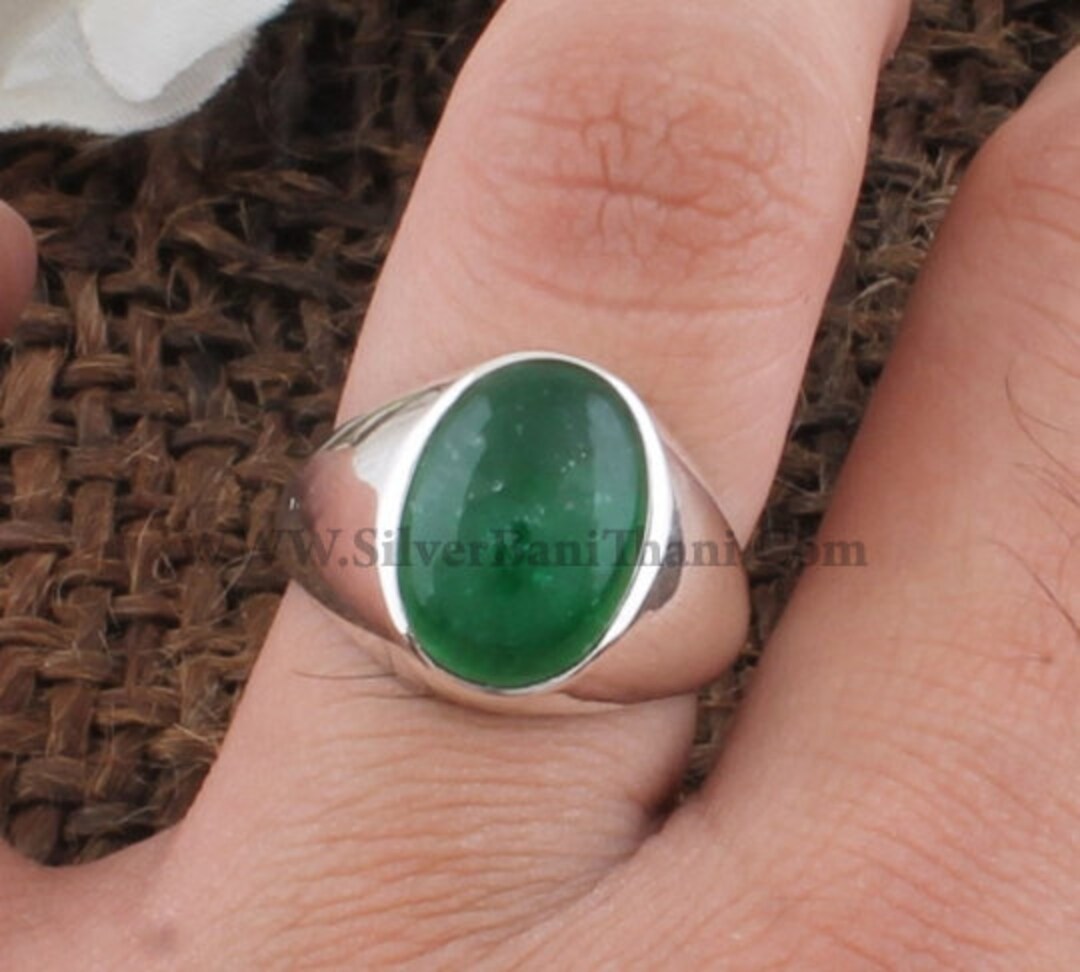 Green Jade 10X14 Solid Gemstone Silver Ring 925 Sterling Solid Silver ...