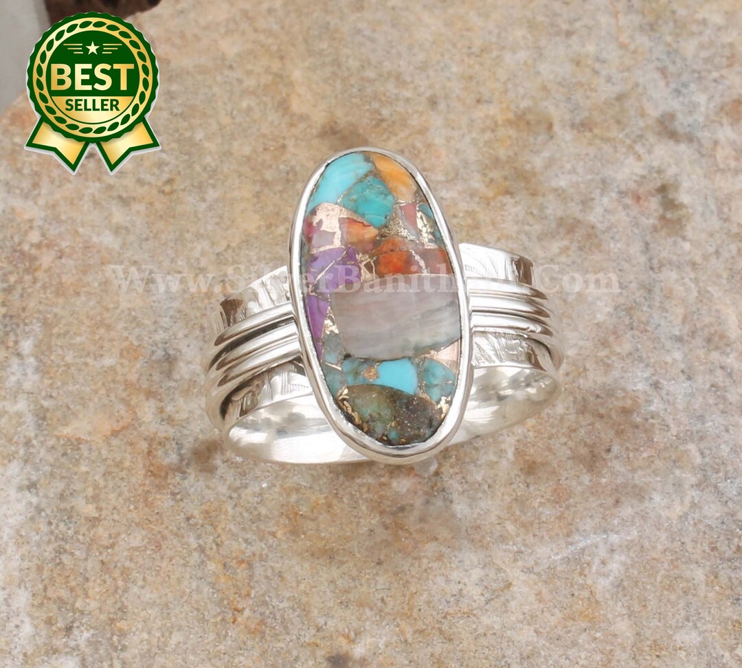Mix Copper Turquoise Gemstone Silver Spinner Ring 925 - Etsy