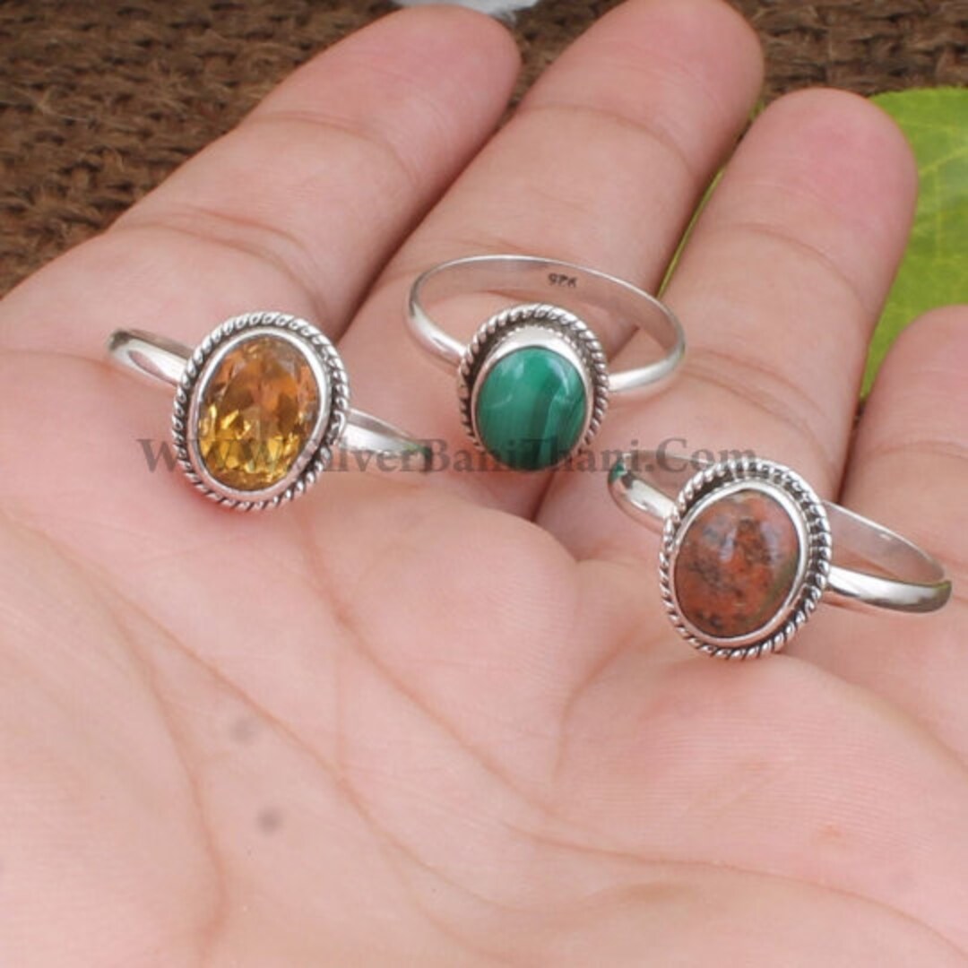 Three Stone Silver Ring, Multi Stone Ring, 925 Sterling Silver Ring ...