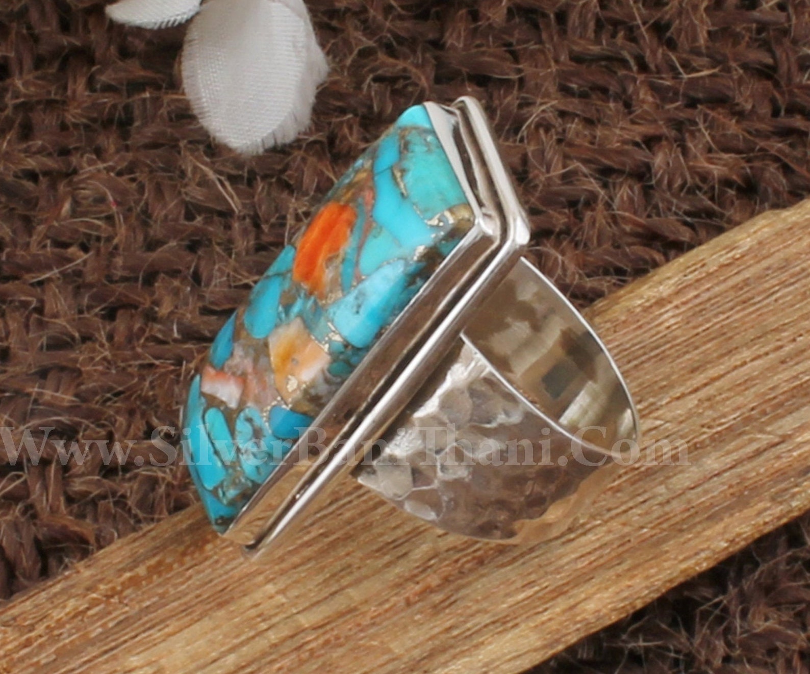 Oyster Copper Turquoise Rectangle Shape Gemstone Silver Ring - Etsy