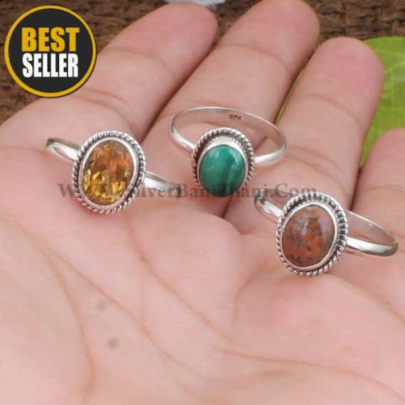 Three Stone Silver Ring Multi Stone Ring 925 Sterling Silver | Etsy