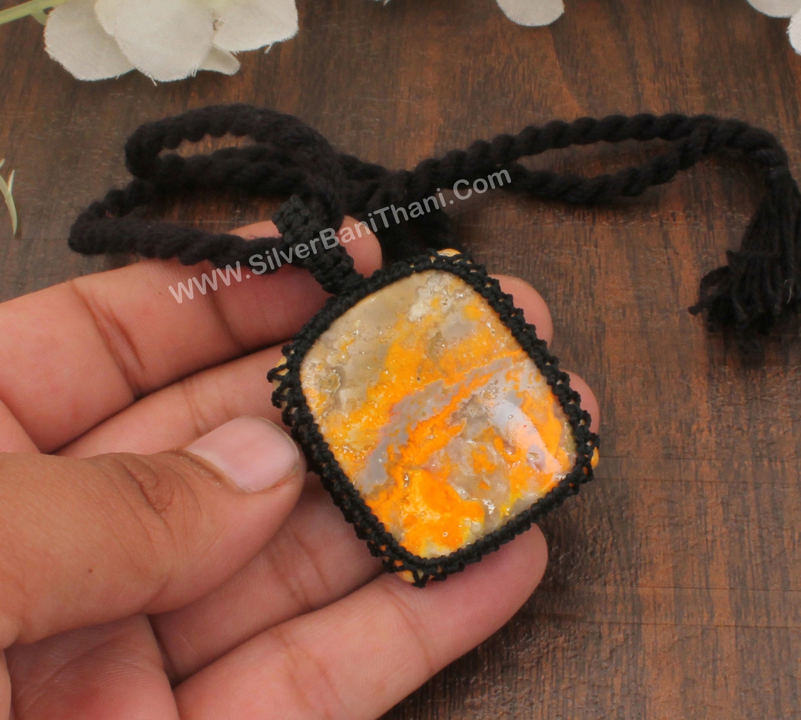 Bumble Bee Pendant Black Macrame Healing Gemstone Necklace - Etsy