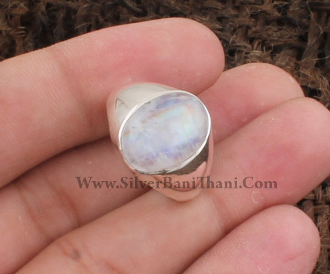 Rainbow Moonstone Oval Shape Gemstone Silver Ring 925 Sterling Silver ...
