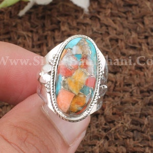 Oyster Copper Turquoise Silver Ring Smooth Oval Shape Gemstone Designer ...