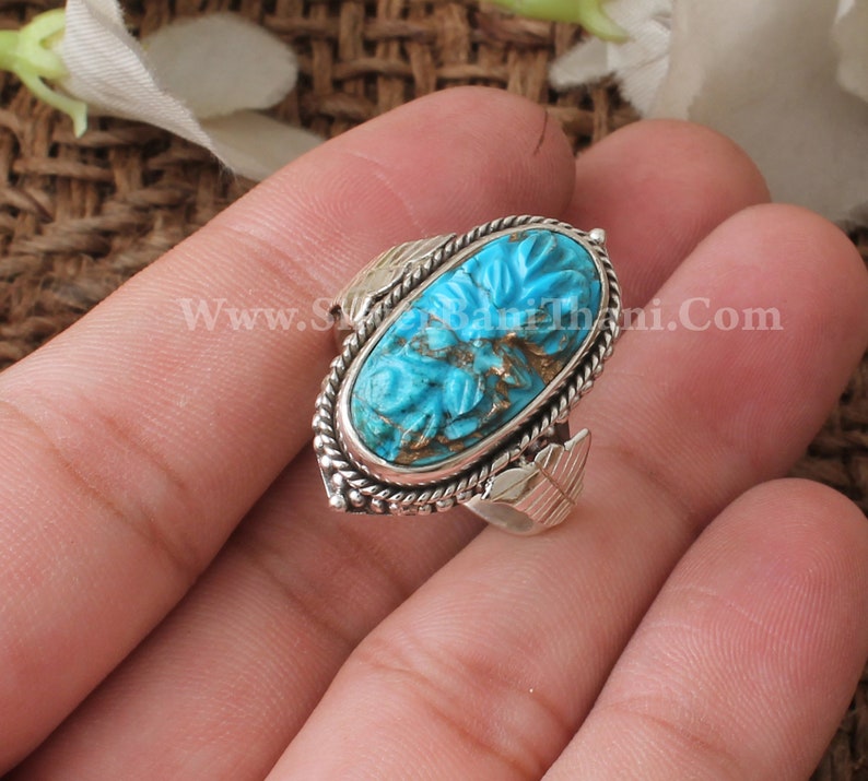 Blue Copper Turquoise Oval Shape Stone Silver Ring 925 - Etsy