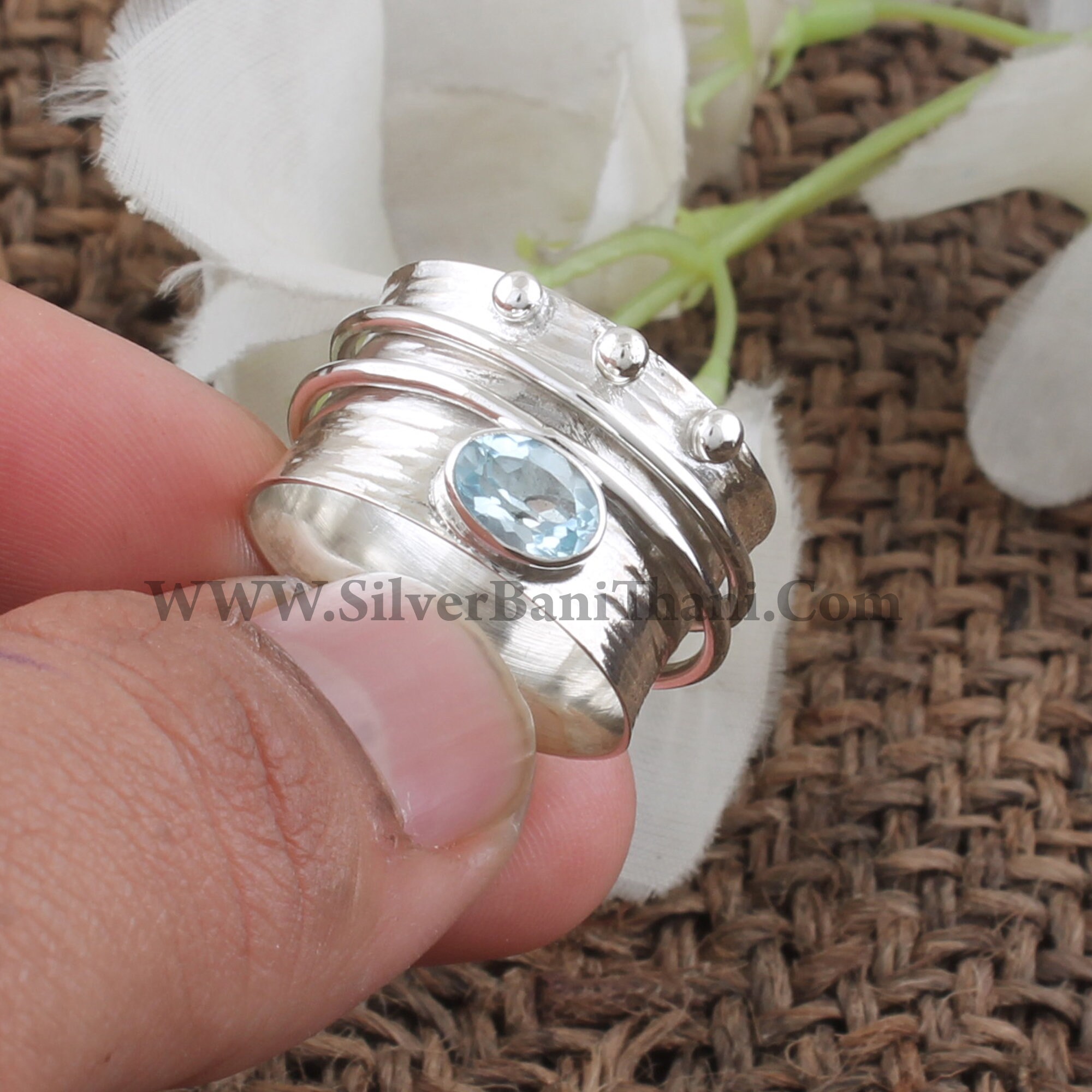Natural Blue Topaz Silver Stone Spinner Ring 925 Sterling | Etsy