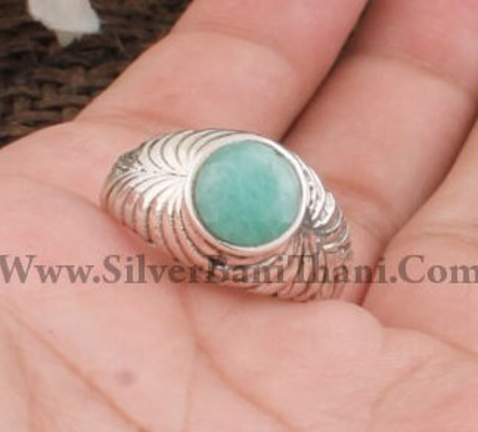 Amazonite Ring-green Stone Cabochon Ring-statement - Etsy