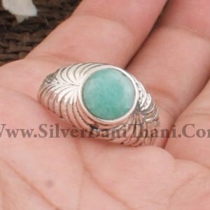 Amazonite Ring-green Stone Cabochon Ring-statement Ring-designer Ring ...