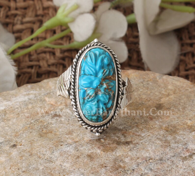 Blue Copper Turquoise Oval Shape Stone Silver Ring 925 - Etsy