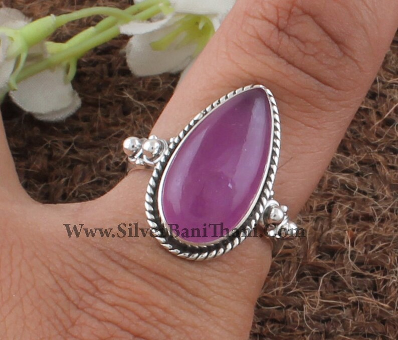 Purple Jade Pear Shape Gemstone Silver Ring 925 Sterling | Etsy