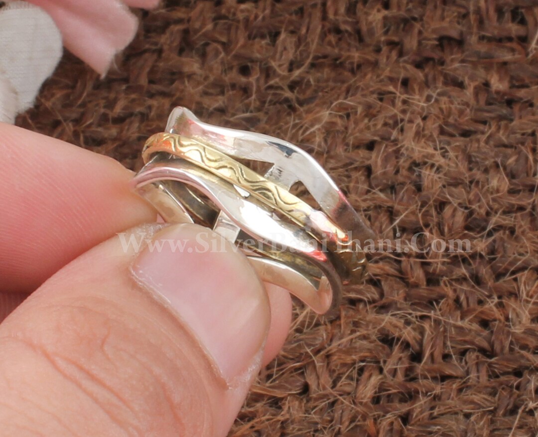 925 Sterling Silver & Brass Spinner Ring Silver Women Wedding Jewelry ...