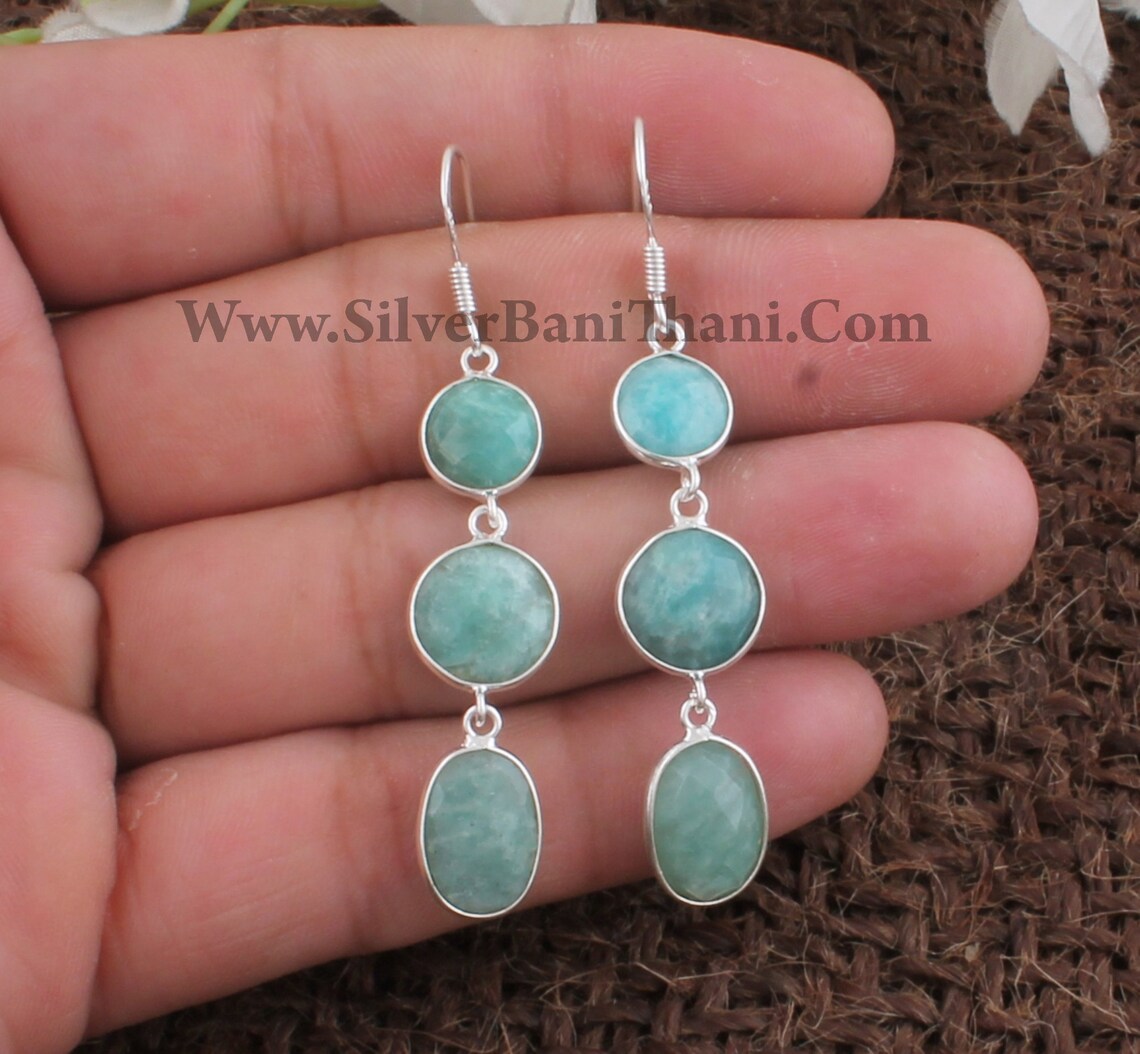 Natural Amazonite Gemstone Silver Earrings 925 Sterling | Etsy