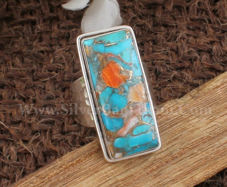 Oyster Copper Turquoise Rectangle Shape Gemstone Silver Ring - Etsy
