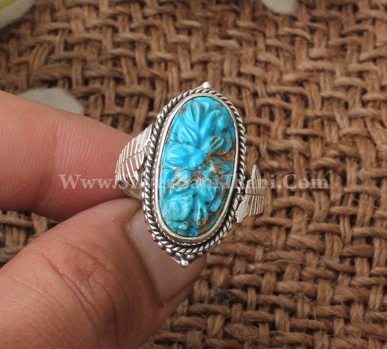 Blue Copper Turquoise Oval Shape Stone Silver Ring 925 - Etsy